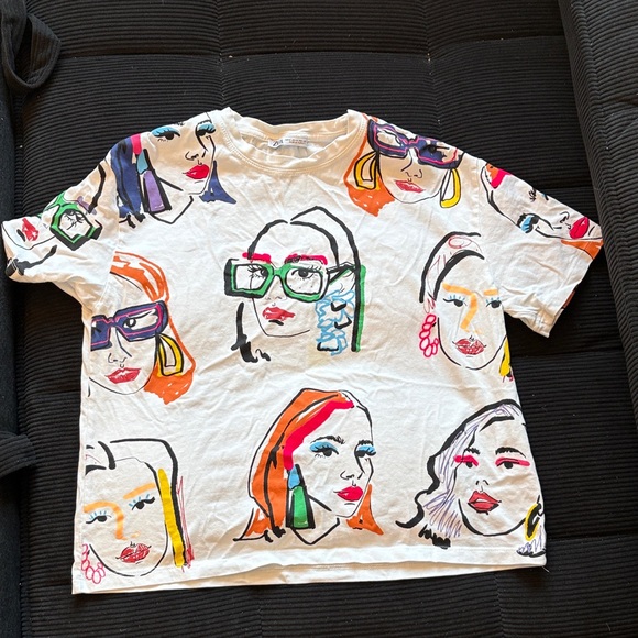Zara | Tops | Zara Multicolor Graphic Faces Tee | Poshmark